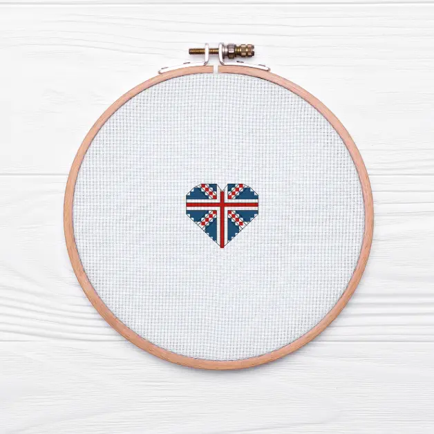 Union Jack Heart Cross stitch (free pattern) - Craft with Cartwright